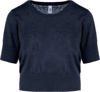 Bomboogie Femme, Pulls, Bleu, Taille: 38 FR Pull &agrave; Manches Courtes et Col Rond