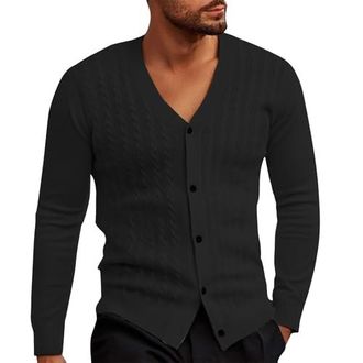 Generic Henley T-shirt &agrave; manches longues pour homme Col en V Pull Cardigan sans col Veste l&eacute;g&egrave;re mi-saison Couleur unie Manches longues Hommes pour Pull de tr