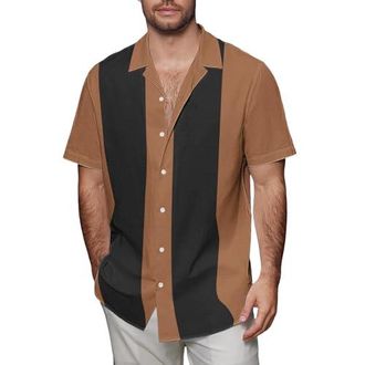 Generic Chemise d&eacute;t&eacute; &agrave; manches courtes pour homme, chemise boutonn&eacute;e aux couleurs contrast&eacute;es, coupe ample, haut d&eacute;contract&eacute;, style r&eacute;tro, tendance, col &agrave; rev