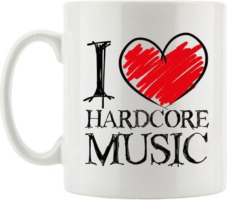 Pixxprint I Love Hardcore Music Fun Tasse, ca. 300ml Fassungsvermögen, Keramik Weiß, Spülmaschinenfest