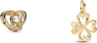 Pandora Moments Offen gearbeitetes Wirbelndes Herz Charm, Behandelter S&uuml;&szlig;wasserzuchtperle ME Herz Vierbl&auml;ttriges Kleeblatt Medaillon-Charm aus Sterling Silber