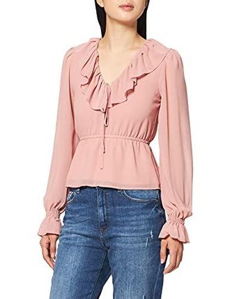 NA-KD Femme Frill V-Neck Chiffon Blouse, Dusty Pink, EU 38