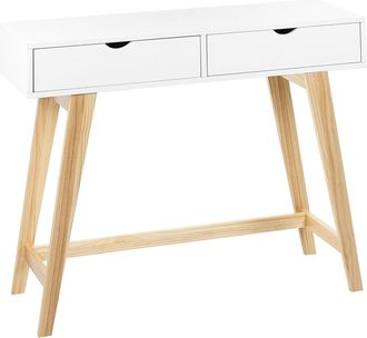 Beliani Skandinavien Konsolentisch 2 Schubladen Holzbeine Wei&szlig; mit hellem Holz Sully