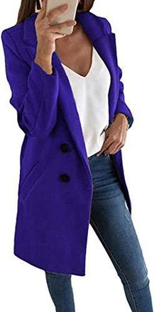 Onsoyours Manteau Jacket Trench Coat Femme Gilet Blazer Manteau Hiver Femme Bouton de Mode Long Veste OL Vintage Chaud Manches Longues en Laine (36, Royal Bleu)