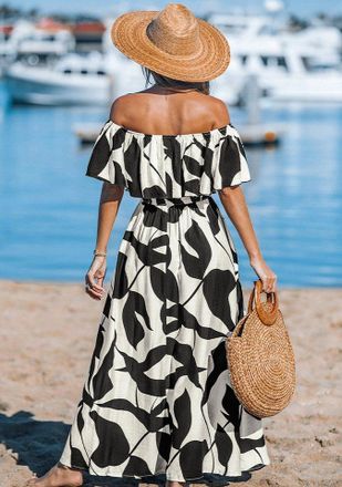 Cupshe Maxikleid Schulterfreies Maxikleid mit Volants & Schlitz mit Volant