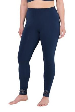 Ulla Popken Laceband Leggings, Bande en Dentelle, Bleu Nuit, 50W / 32L Femmes