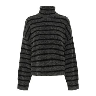 Gestuz Gestreifter Rollkragenpullover Anthrazit Schwarz - - Knitwear - Damen - Grau - XL