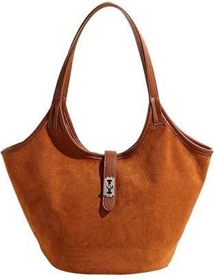 Generic Garhomtur Sac &agrave; main fourre-tout en daim pour femme - Style r&eacute;tro - Sac fourre-tout &agrave; bandouli&egrave;re - Sac &agrave; main souple avec poign&eacute;e sur le dessus, marr