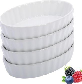Westmark 4 Servierschälchen für Crème Brulée, Oval, Backofen-/Mikrowellengeeignet, Maße: 13,5 x 8,1 x 2,7 cm, Porzellan, Weiß, 23302260