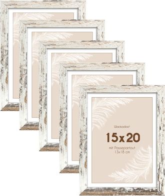 Wackadoo 5er Set Bilderrahmen, FSC MDF Holzrahmen Fotogalerie Glasscheibe Fotorahmen mit Glasscheibe Collage (13 x 18 cm, Island)