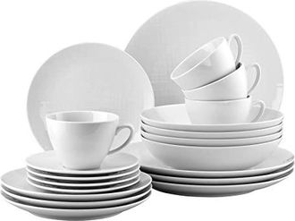 Rosenthal 11770-800001-28519 Mesh Set 20-teilig bestehend, 4 Stück Teller (tief 21 cm, flach 21 cm / 27 cm), Kombitasse 2-teilig, weiß