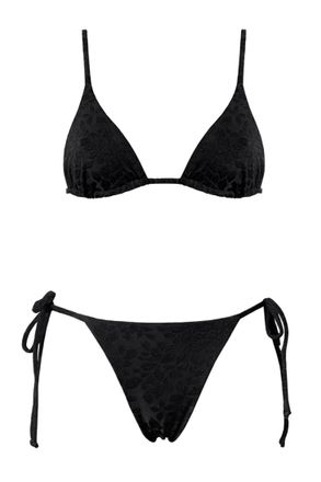 Anekdot Damen vegan Bikini Set Olbia Triangle Schwarz Floral Jacquard