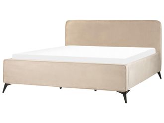 Beliani Polsterbett Samt beige Taupe mit Lattenrost 180 x 200 cm hohes Kopfteil Valognes