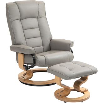 HOMCOM Homcom - Fauteuil relax inclinable pivotant r&eacute;glable avec repose-pied bois rev&ecirc;tement synth&eacute;tique gris