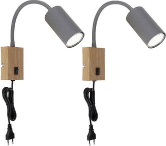 Globo Lighting Wand- Leselampe f&uuml;r Schlafzimmer Leselampe Holzoptik Wandleuchte mit Stecker Wandlampe Schwanenhals, Schalter, schwarz braun, 1x GU10, LxBxH 32x7x44 c