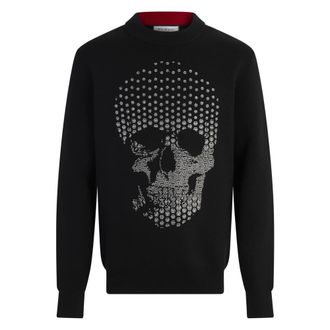 Philipp Plein Homme, Pulls, Noir, Taille: XL Pull Ras du Cou Degrade Skull Strass