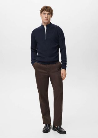 Mango Pull-over maille c&ocirc;tel&eacute;e col zipp&eacute; bleu marine - Homme - XXL - MANGO MAN