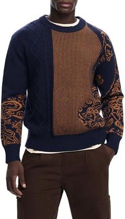Desigual Jers_Half Paisley Sweatshirt, Bleu, S Homme