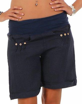 Malito more than fashion Malito Shorts de Toile de Lin avec élastique Ceinture de Pantalon 6822 Femme (XL, Bleu foncé)