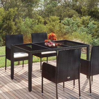 vidaXL Vidaxl - Table de jardin dessus en verre Noir 150x90x75cm R&eacute;sine tress&eacute;e