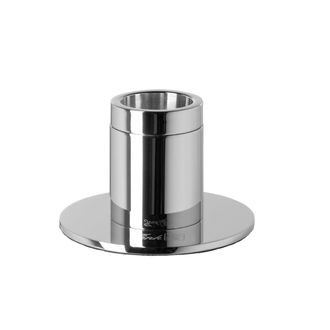 Fink Enno, Leuchter, Aluminium, Eisen, Stahl, vernickelt, glatt, silberfarben, L. 8 cm, B. 8 cm, H. 5 cm, D. 8 cm