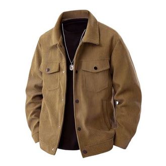 Generic Veste shacket en velours c&ocirc;tel&eacute; pour homme avec fermeture &agrave; bouton-pression, manches longues et poches &agrave; rabat, l&eacute;g&egrave;re, c&ocirc;tel&eacute;e, d&eacute;contract&eacute;e, travail