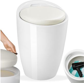 TecTake Sitzhocker, Badhocker, Hocker mit Stauraum und Sitzkissen, als Badezimmer Deko und Wäschekorb mit Deckel, Möbel für Dusche, Badezimmer, Hocker Schmink