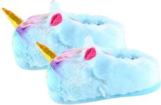 Hemobllo Pantoufles Intérieur Coton Pelucheux Chaudes et Souples pour Hiver Modèle Licorne Décoratif Unisexe Semelle Antidérapante Unique Confort Léger et Resp
