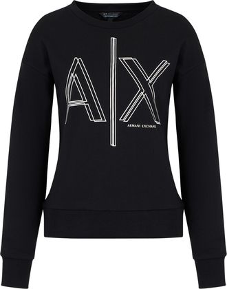 A|X Armani Exchange Womens Sustainable, bidimensional Printed Logo Hooded Sweatshirt, Black, 36