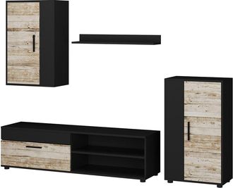 Vicco Wohnwand Berno, Anthrazit/Beige, 4-teiliges Set