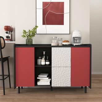 Generic Sideboard Anrichte 120 cm Schwarz Rot Kommode mit 2 Ausz&uuml;gen 2 Lagerf&auml;chern Paneel-Styling Aufbewahrungsschrank in Holzwerkstoff Schrank f&uuml;r Speisekam