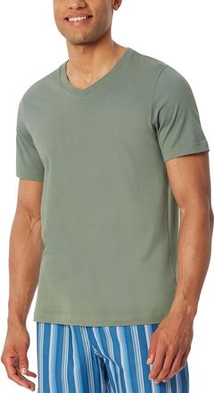 Schiesser Herren Schlafshirt Kurzarm V-Ausschnitt-Mix + Relax Pyjamaoberteil, Khaki_182181, 48