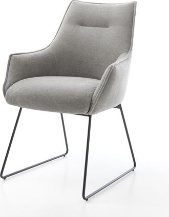 DELIFE Esszimmerstuhl Alja-Flex mit Armlehnen Strukturstoff Soft Grau Kufengestell Schwarz Taschenfederkern, Esszimmerst&uuml;hle