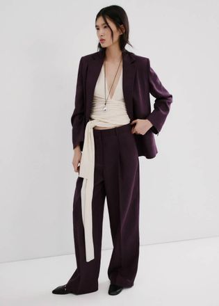 Mango Pantalon costume droit lin violet - Femme - 32 - MANGO