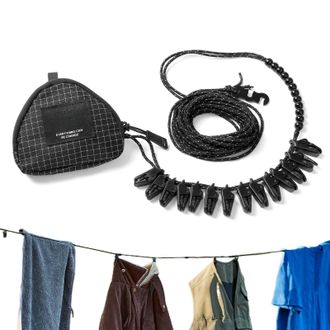 Generico W&auml;schest&auml;nder f&uuml;r Camping, tragbar, f&uuml;r Reisen, reflektierende Trockenschnur, robustes Seil mit Aufbewahrung von Clips, leichtes Zubeh&ouml;r, bereit f&uuml;r d