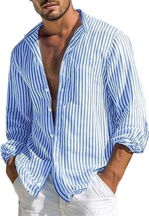 Generic Chemise &agrave; manches longues pour homme, coupe d&eacute;contract&eacute;e, col basculant, chemise formelle l&eacute;g&egrave;re &agrave; s&eacute;chage rapide, couleur unie, cardigan d&eacute;contract&eacute; 