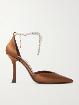 Jimmy Choo London Stevie 100 Pumps Aus Satin Mit Kristallen - Braun