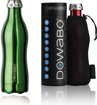 Dowabo Isolierflasche - Edelstahl Trinkflasche, BPA-frei, kohlensäuredicht, auslaufsicher - inklusive Bottle-Bag - Green 500 ml