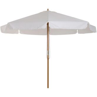 OUTSUNNY Parasol droit rond grande taille de jardin &Oslash; 3,25 x 2,5H m bois de bambou polyester cr&egrave;me