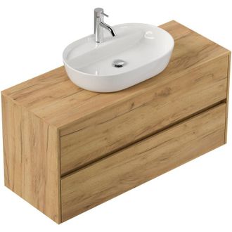 Magnolia Home Badm&ouml;bel Taifun 120cm mit Design Aufsatzwaschbecken eiche gold
