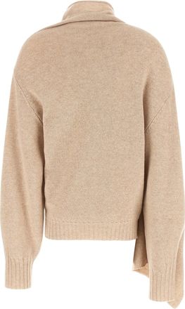 The Attico Asymmetrical Draped Virgin Wool Sweater - Beige