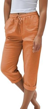 Generic Pantacourt Femme été Leger Lin Pantalon Chic Décontracté Taille Elastique 7/8 Pantalons De Jogging à Cordon Couleur Unie Confortable Pants de Plage Am