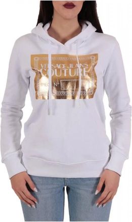 Versace Jeans Couture Femme, Sweatshirts et sweats &agrave; capuche, Blanc, Taille: 40 FR Hooded SweaT-shirt with Full Foil Print