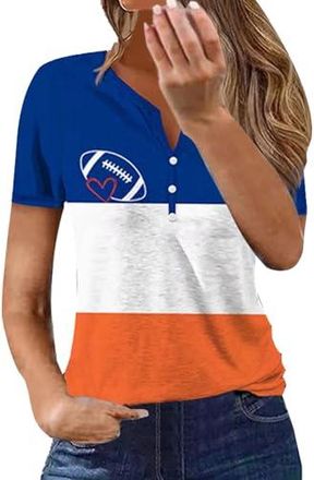 Generic T-shirt de rugby à manches courtes pour femme et fille, Orange, XXL
