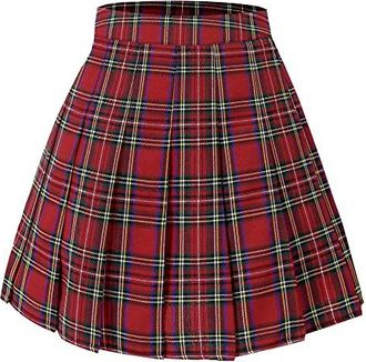 Hoerev Jupe Patineuse Courte plissée à Taille Haute pour Femme et Fille, RedYellowXian, 34