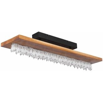 Globo Lighting Plafonnier cristal plafonnier moderne bois LED lampe en bois salle à manger, décor cristal, aspect bois, métal noir opale claire, 1x LED 25W 1546Lm