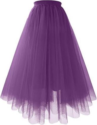 Generic Turquoise Midi pour femme - &Eacute;lastique - Taille haute - Pliss&eacute; - Maille - Ligne A - Jupe taille haute, lilas, L