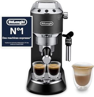 DeLonghi Dedica Style - Perfetto Machine &agrave; Expresso Compacte, Mousseur de Lait Manuel pour Expresso et Cappuccino, Compatible Dosettes ESE, Panneau de Commande