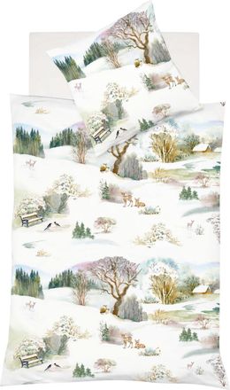 Fleuresse Bettwäsche Feinbiber grün-braun-beige Größe 155x220 cm (80x80 cm)