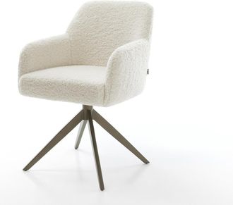 DELIFE Drehstuhl Greg-Flex Teddystoff Beige Kreuzgestell breit Effektfinish Titan 360&deg; drehbar Wippfunktion Taschenfederkern, Esszimmerst&uuml;hle